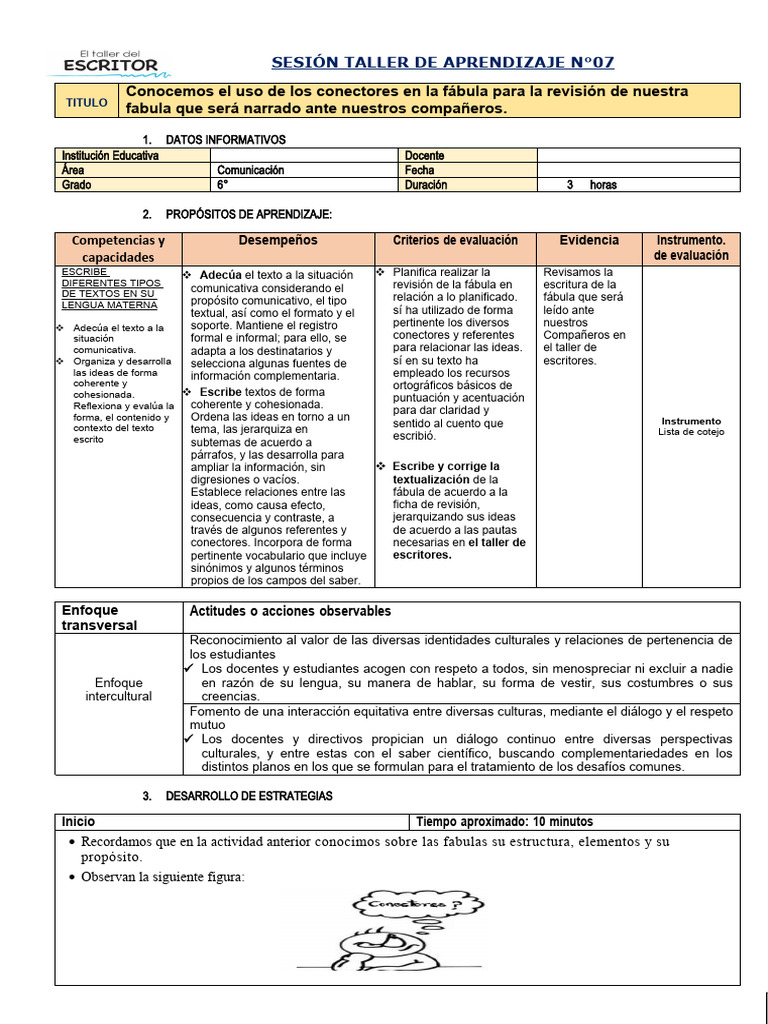 Sesion de Aprendizaje N°7-24-08-23 | PDF | Evaluación | Fábula