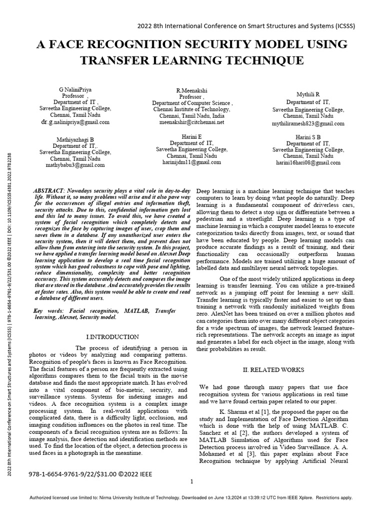 A Face Recognition Security Model Using Transfer Learning Technique | PDF | Conceptual Model ...