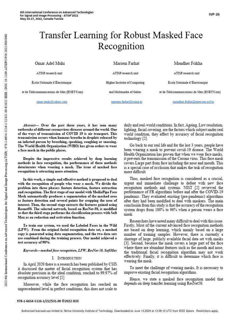 A Face Recognition Security Model Using Transfer Learning Technique | PDF | Deep Learning ...