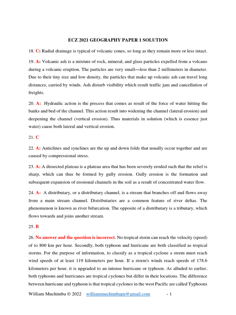 ECZ 2021 Geography Paper 1 Solutions | PDF | Agriculture | Tropical ...