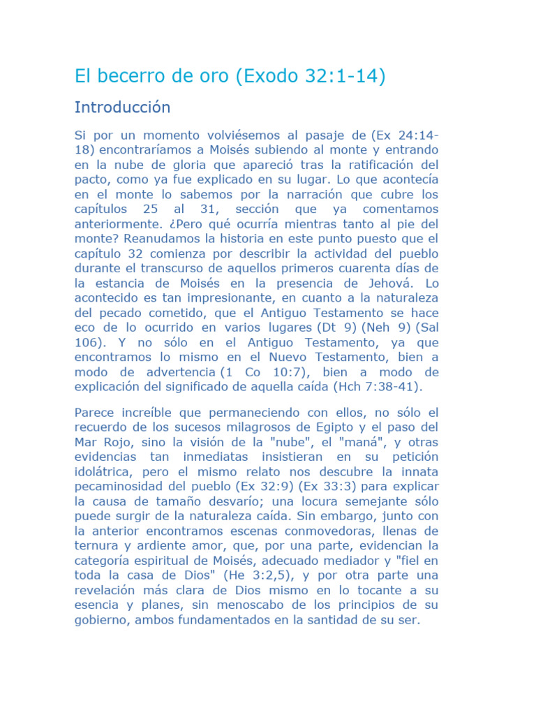 El pecado del becerro de oro en Éxodo | PDF | Moisés | Dios