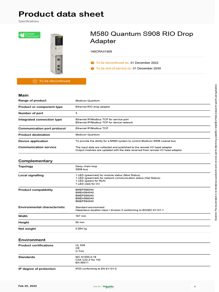 M580 Quantum S908 RIO Adapter Info | PDF | Ethernet | Computer Network