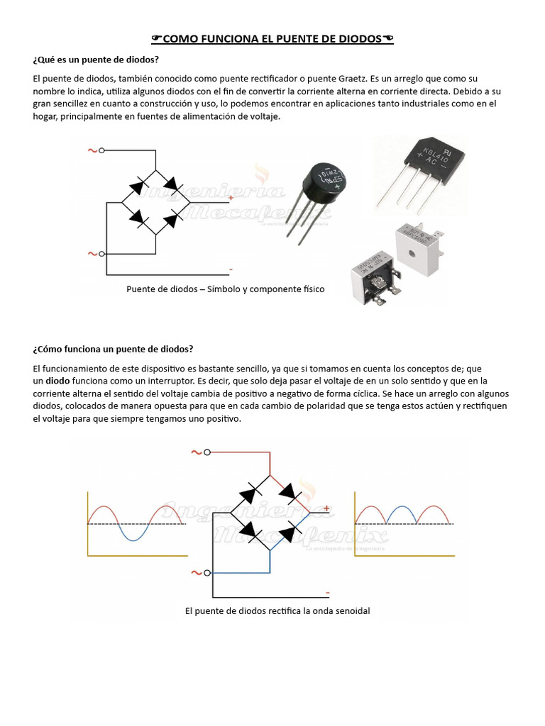 Como funciona el puente de diodos | PDF | Rectificador | Corriente continua
