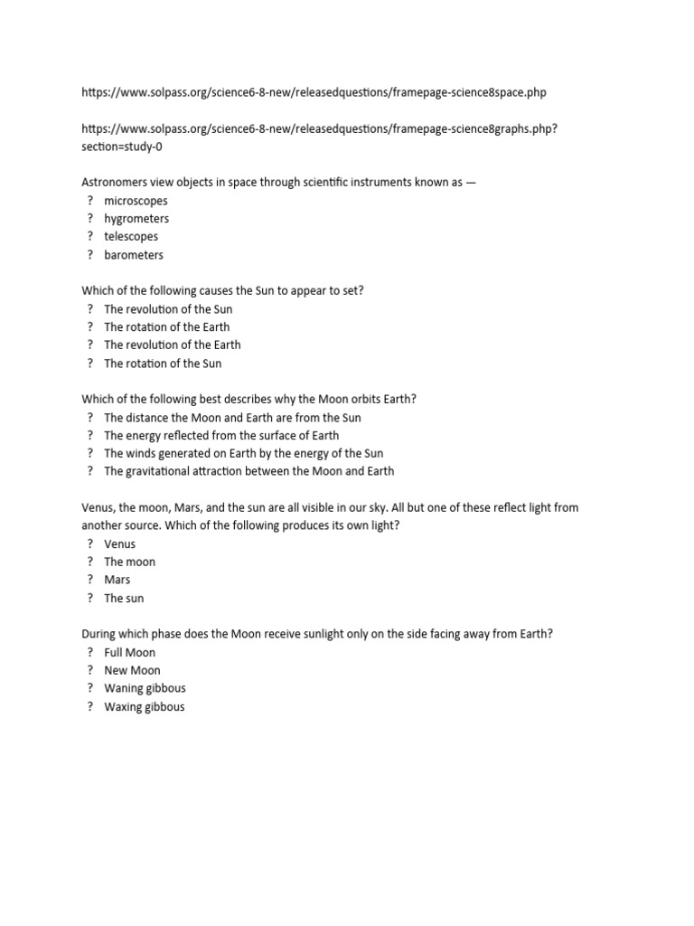 Earthscience Quiz Pdf Sun Moon