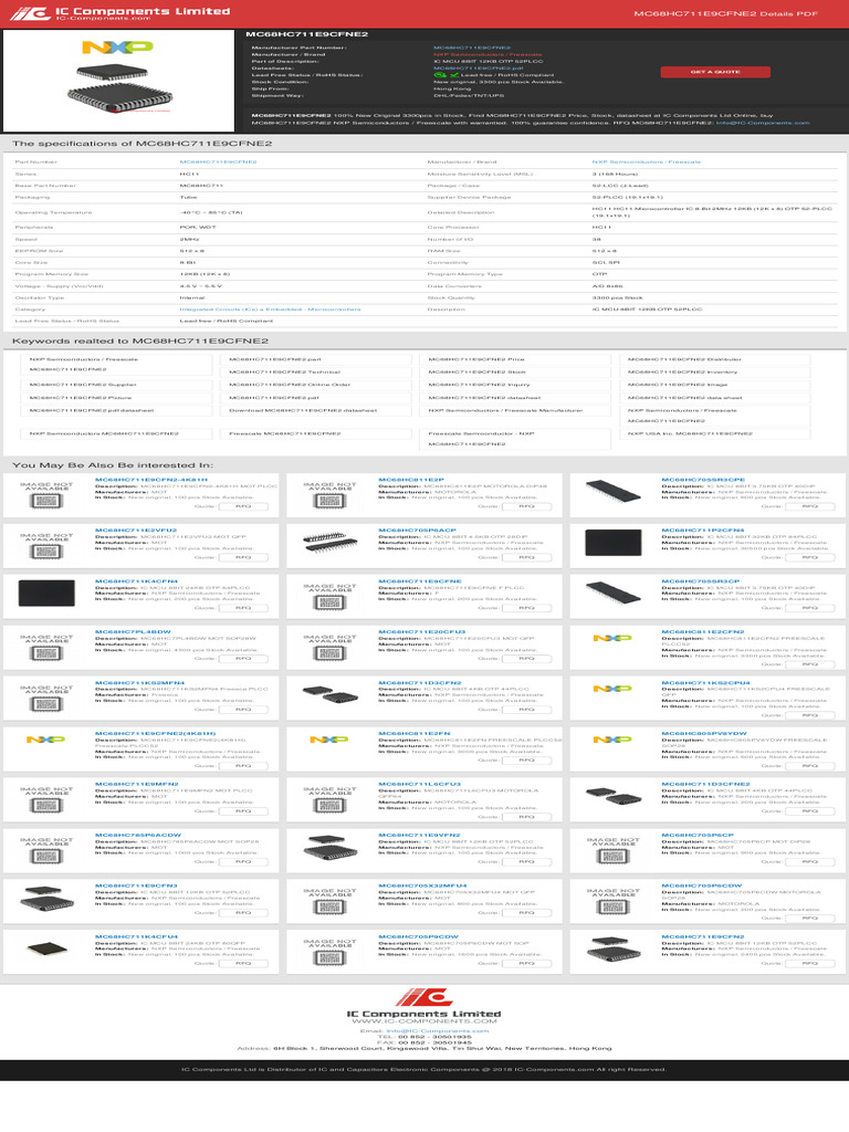 MC68HC711E9CFNE2 | PDF | Microcontroller | Computer Science