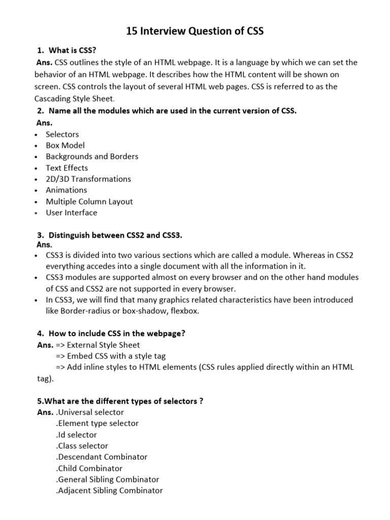 15 Interview Question Of Css Pdf Html Element Html