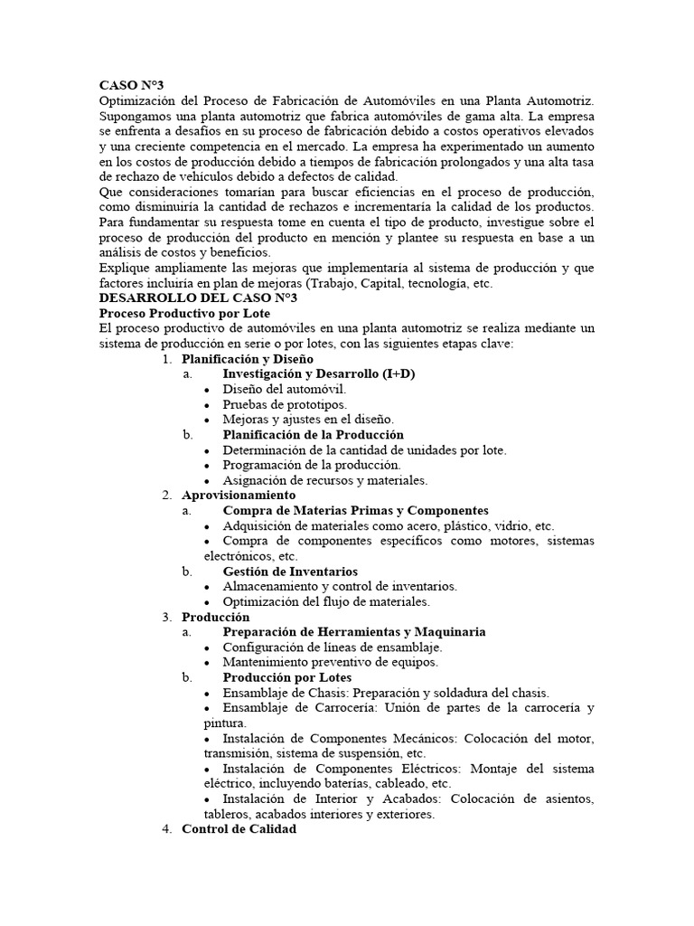 CASO N 3 | Descargar gratis PDF | Lean Manufacturing | Concesionario de coches