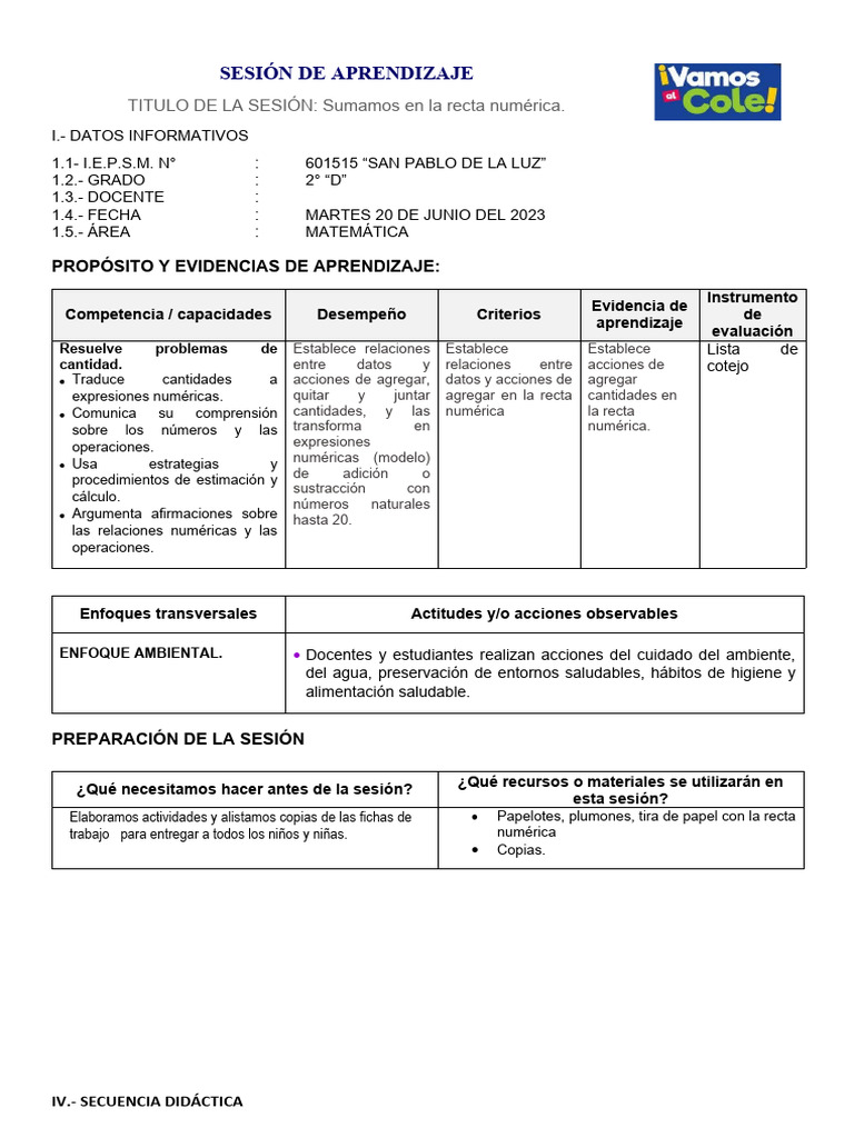 Sumar en la Recta Numérica para 2° | PDF | Cognición