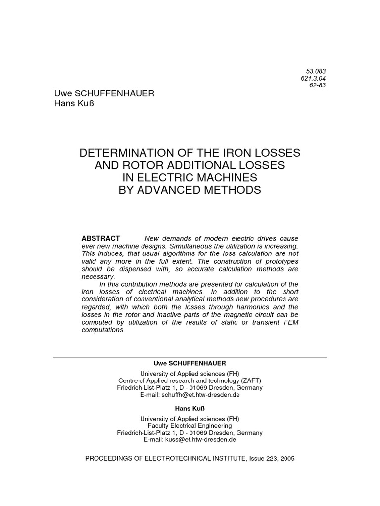 Iron Losses in Electric Machines Calculation | PDF | Electromagnetic ...