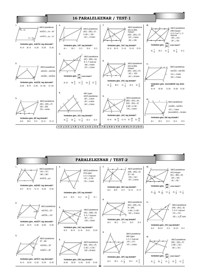 16 Paralelkenar 7 Test IsaGEDIK | PDF