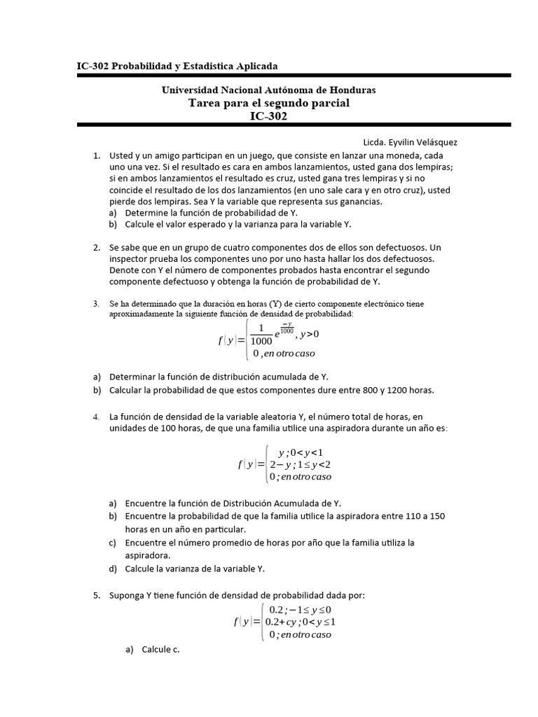Tarea II Parcial IC-302 | PDF | Función de densidad de probabilidad ...