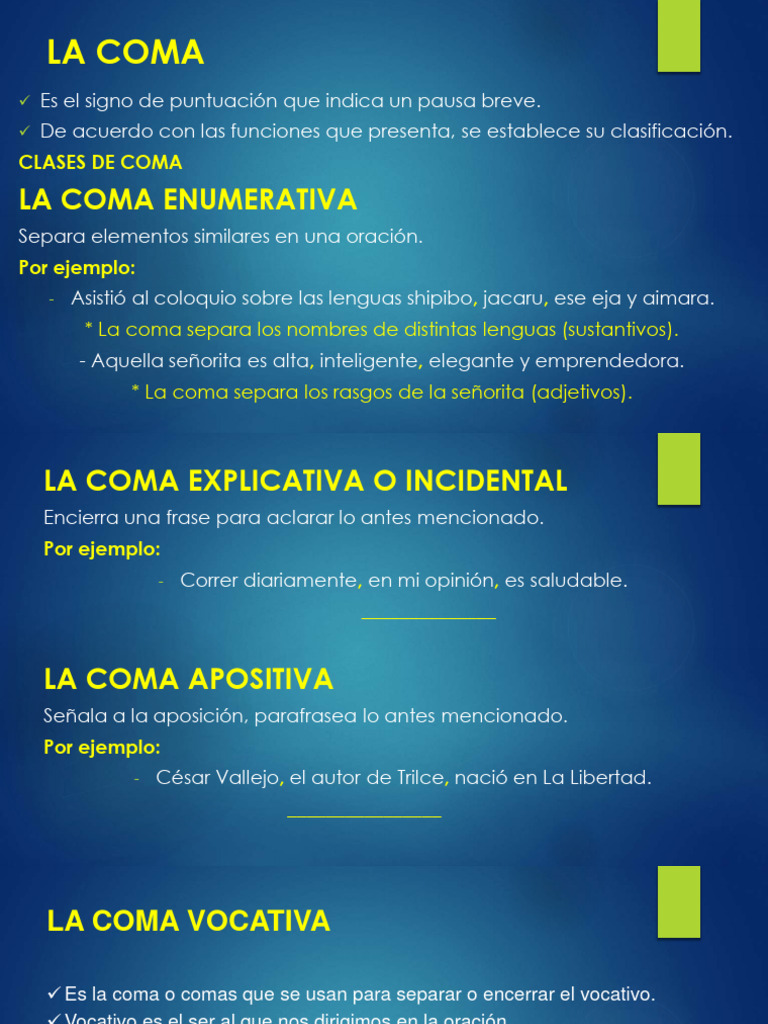 Clases y usos de la coma | PDF | Coma | Oración (Lingüística)