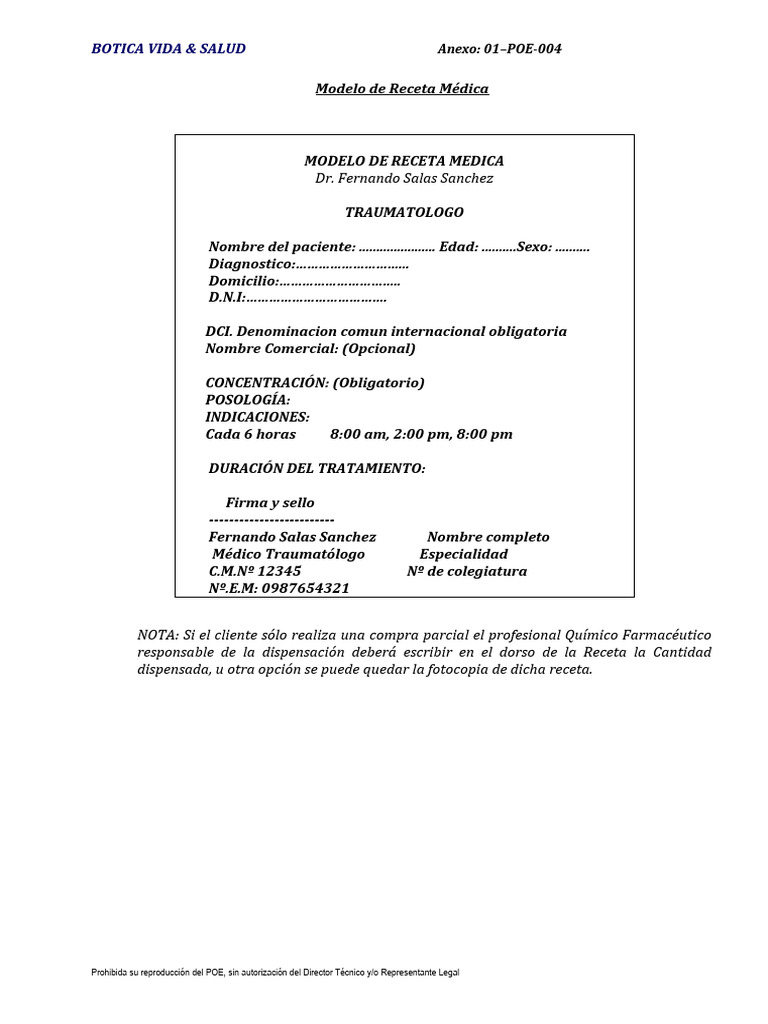 04 04 Anexo 01 POE004 - Modelo Receta, Validacion Receta | PDF ...