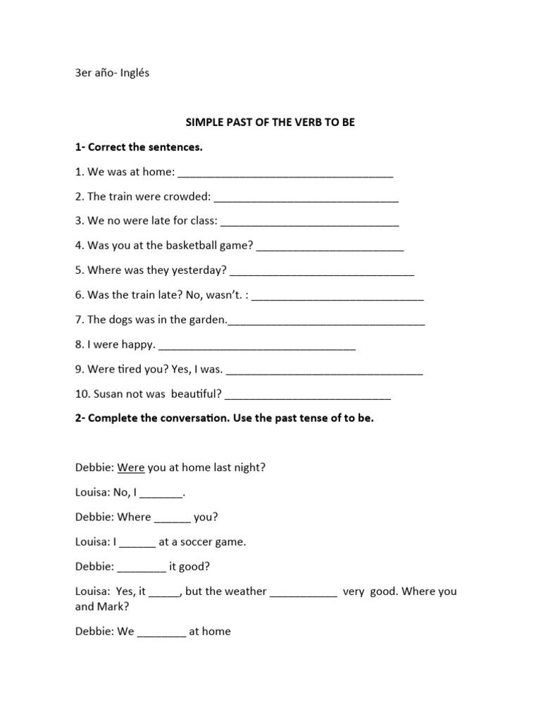 Simple Past of "To Be" Exercises | PDF