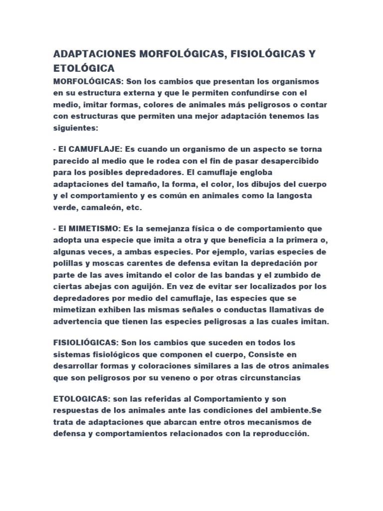 ADAPTACIONES MORFOLÓGICAS | PDF | Mimetismo | Zoología