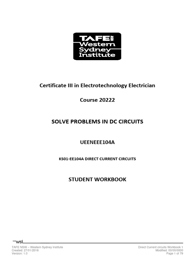 Dc Circuits Workbook Pdf Resistor Direct Current