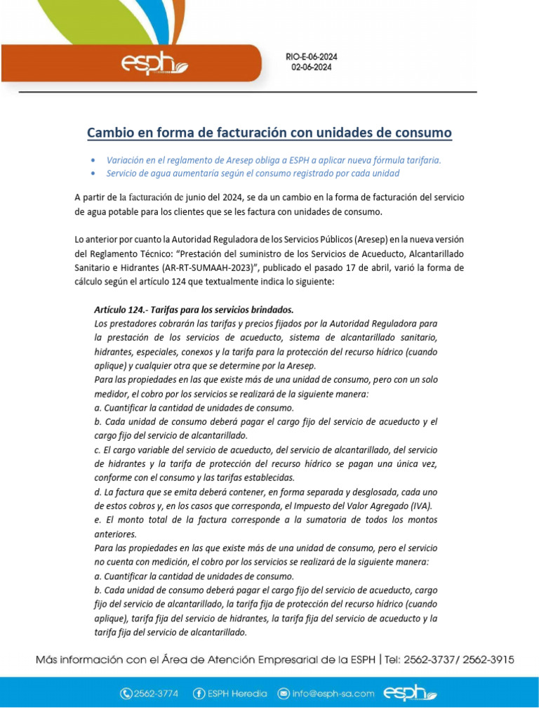 Cambio en Forma de Facturación Con Unidades de Consumo | PDF | Factura ...