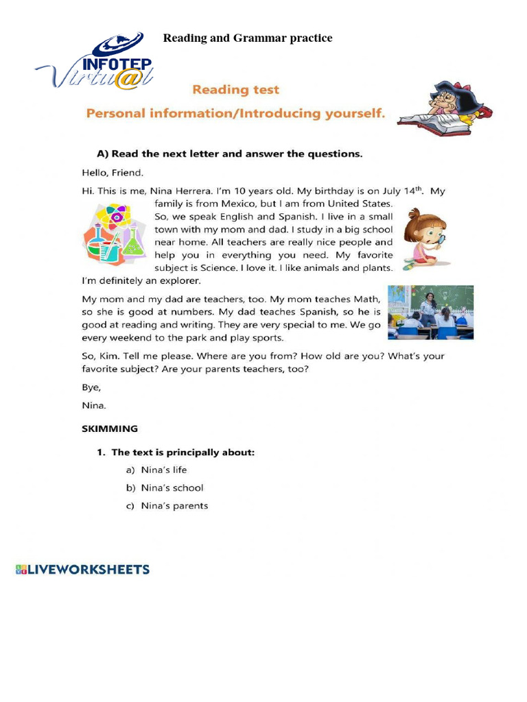 READING AND GRAMMAR PRACTICE{ INGLES BASICO } | PDF