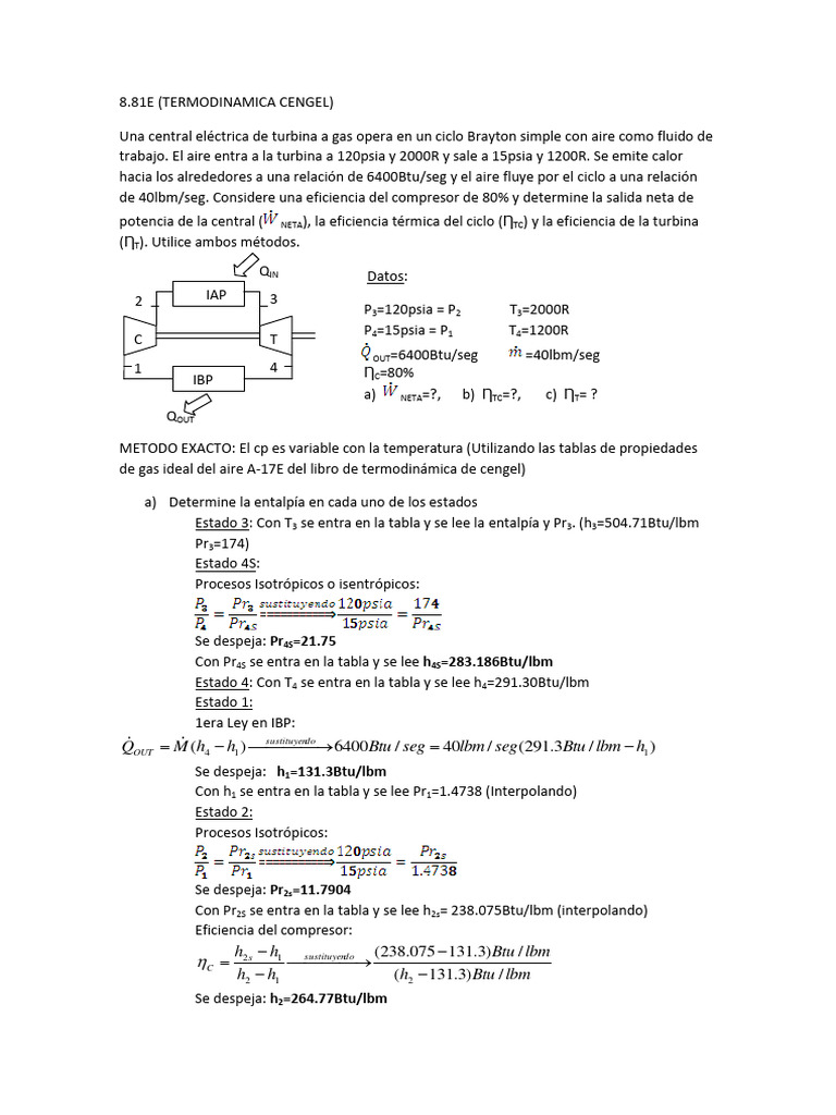Ejercicios Ciclos de Potencia A Gas | PDF | Mecánica | Física Matemática
