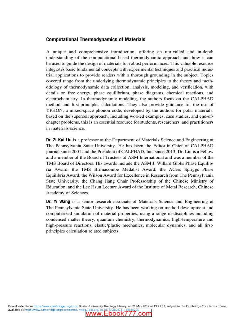 Computational Thermodynamics of Materials | PDF | Heat | Entropy