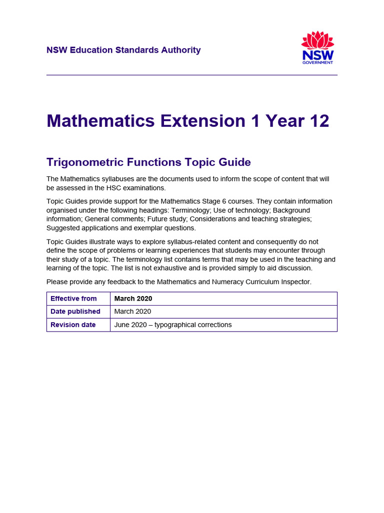 Year 12 Trigonometric Functions Guide | PDF | Trigonometric Functions ...