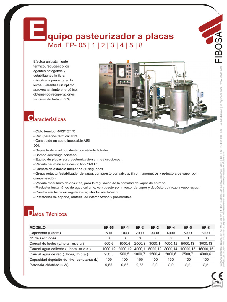 Equipo pasteurizador a placas Mod. EP- 05,1,2,3,4,5,8_es_tf | PDF