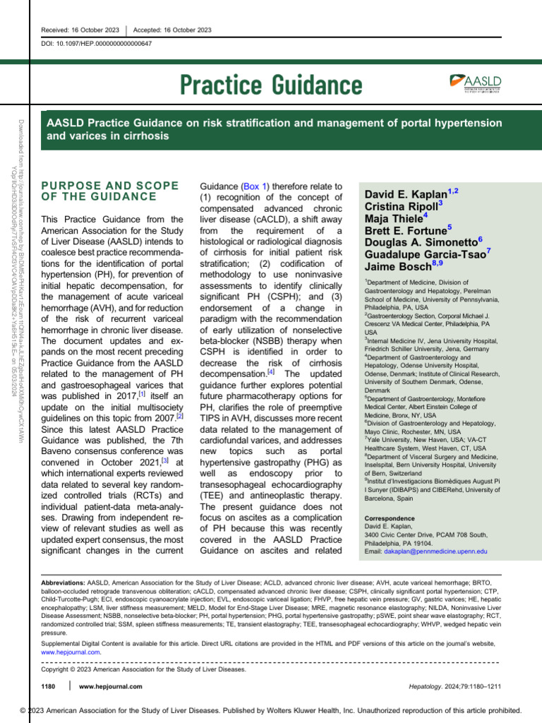Aasld Practice Guidance On Risk Stratification And.22 | PDF | Cirrhosis ...