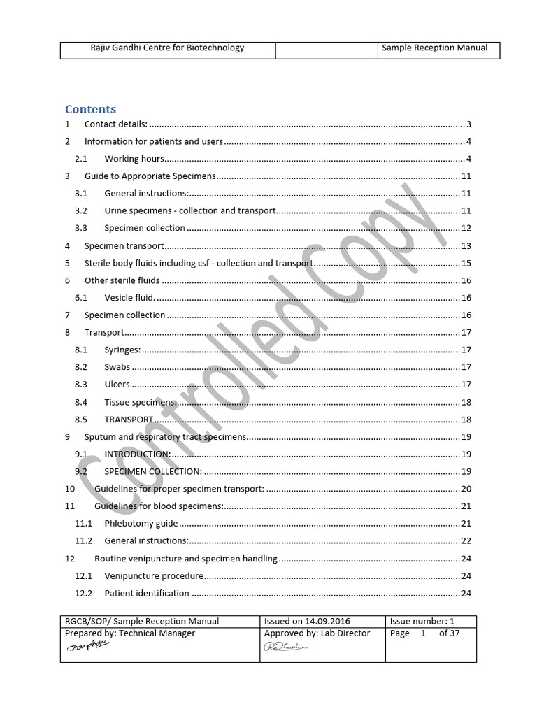 Sample Reception Guide for Labs | PDF | Medical Specialties | Clinical ...