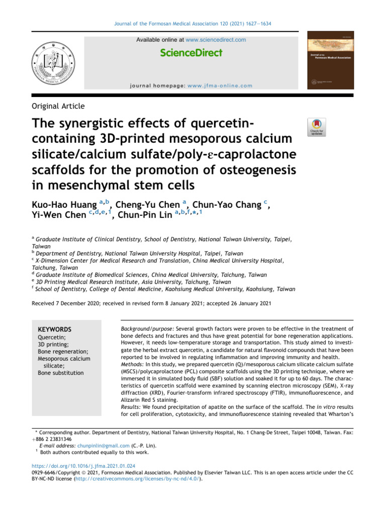The synergistic effects of quercetin- containing 3D-printed mesoporous ...