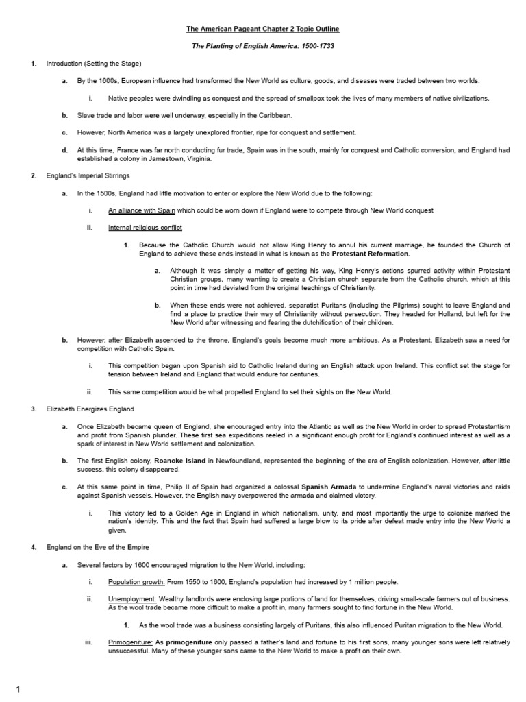 APUSH Chapter 2 Topic Outline | PDF | Slavery