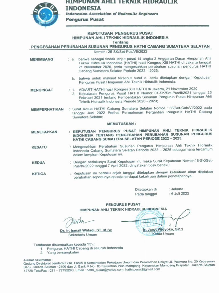 25 - SK HATHI Cabang Sumatera Selatan (Stempel) | PDF