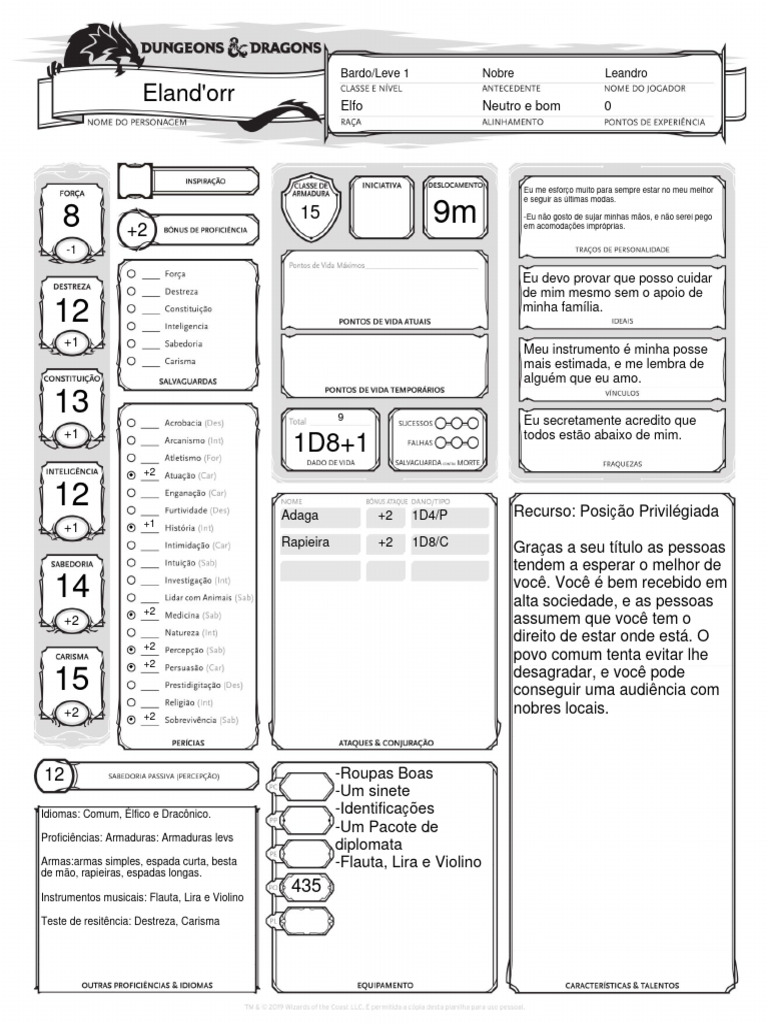 Ficha Oficial DD 5E - Leandro 1 Copy | PDF