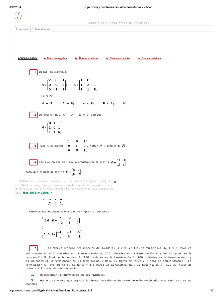 Ejercicios Matrices 2 | Descargar gratis PDF | Análisis funcional | Teoría de la matriz