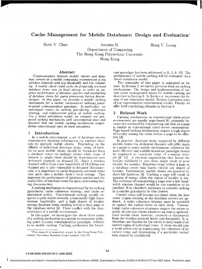 Cache Management For Mobile Databases Design and Evaluation | PDF | Cache (Computing) | Computer ...