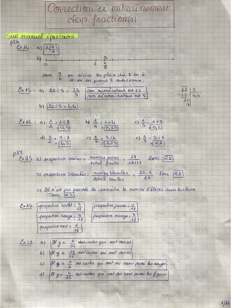 Correction ex entraînement fraction1 - 5eme | PDF