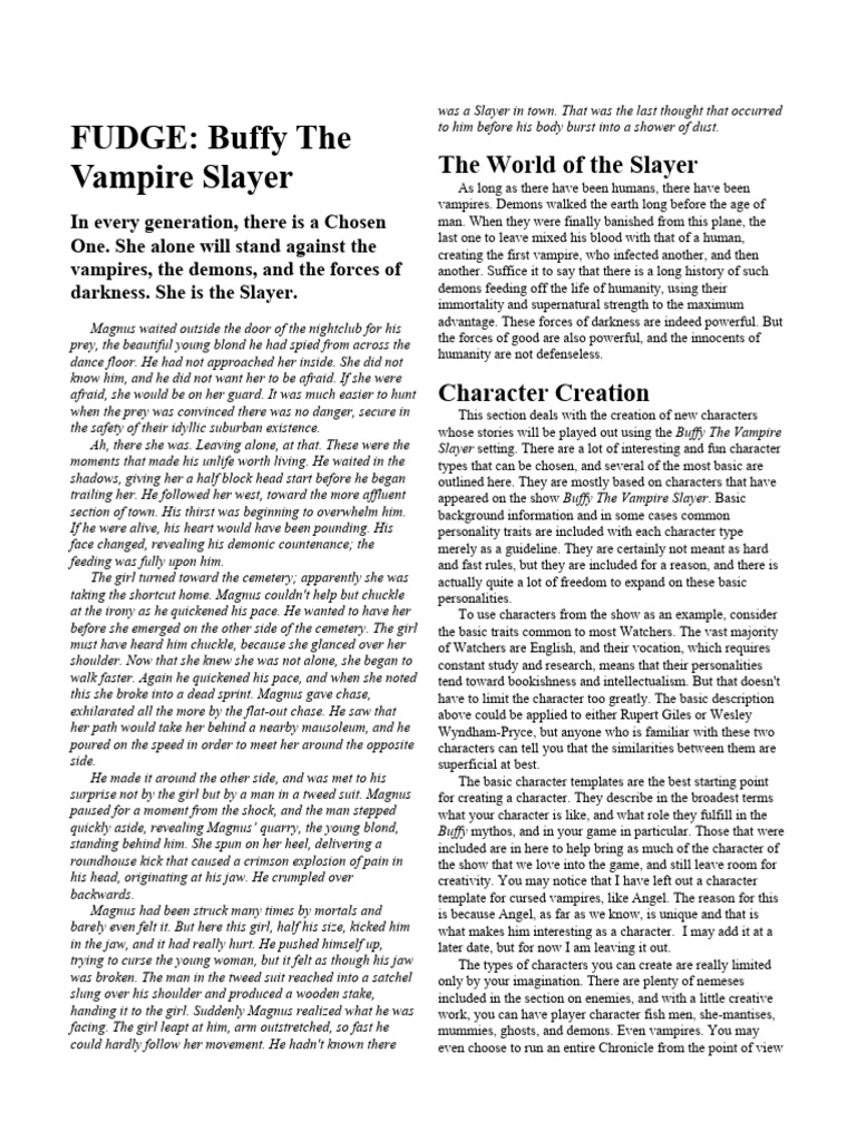 Buffy RPG - Fudge | Download Free PDF | Werewolves | Buffy The Vampire ...