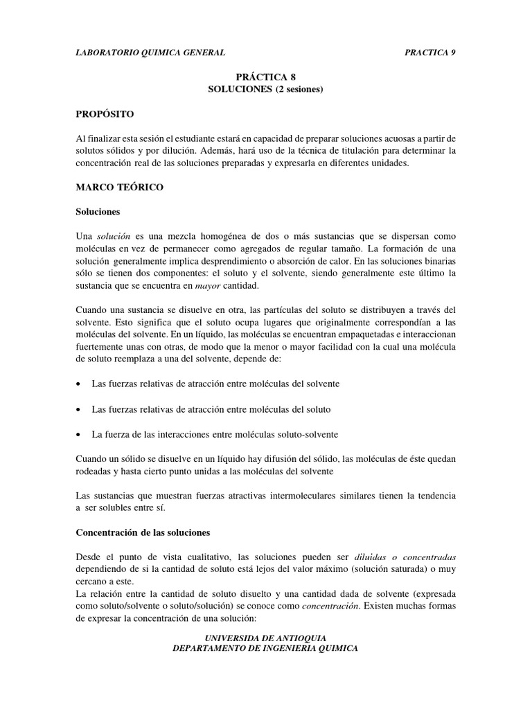 Practica 8 - Soluciones | PDF | Química | Valoración