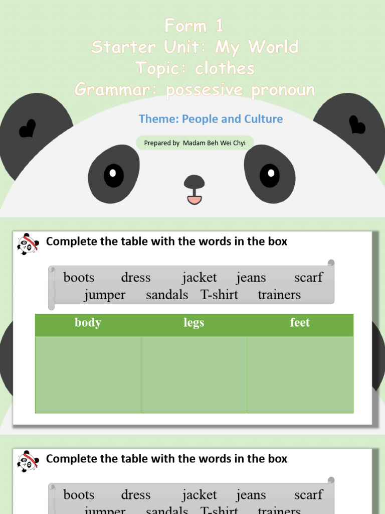 Form 1 Unit 1 My World Clothes Vocab Possesive Pronoun | PDF | Language ...