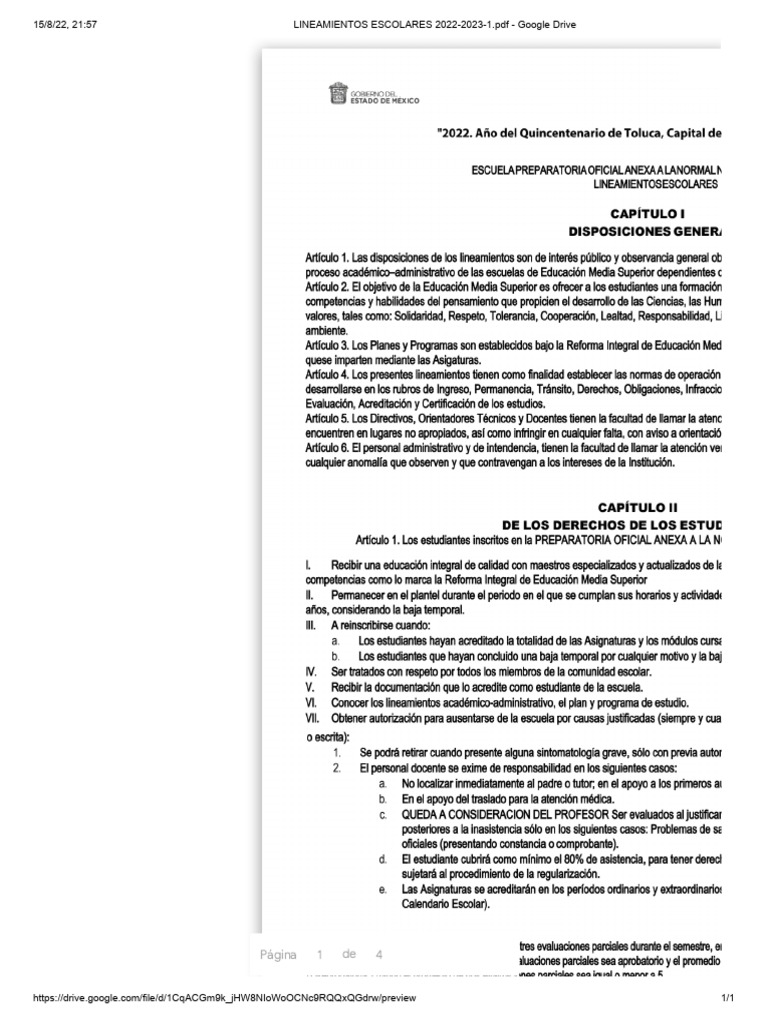 LINEAMIENTOS ESCOLARES 2022-2023-1.pdf - Google Drive | PDF