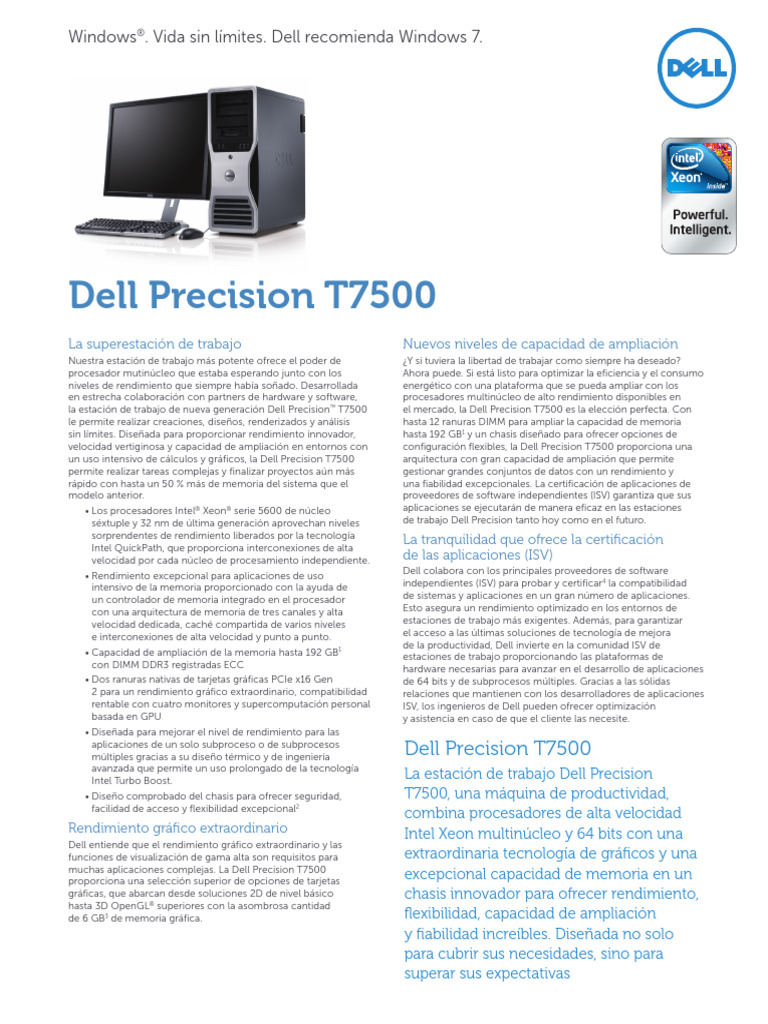 Dell Precision T7500 Spec Sheet La | PDF | Microprocesador | Puesto de ...