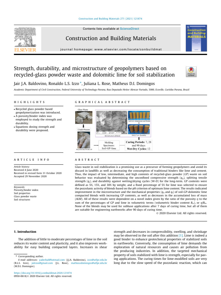 10 1016@j Conbuildmat 2020 121874 | PDF | Cement | Soil