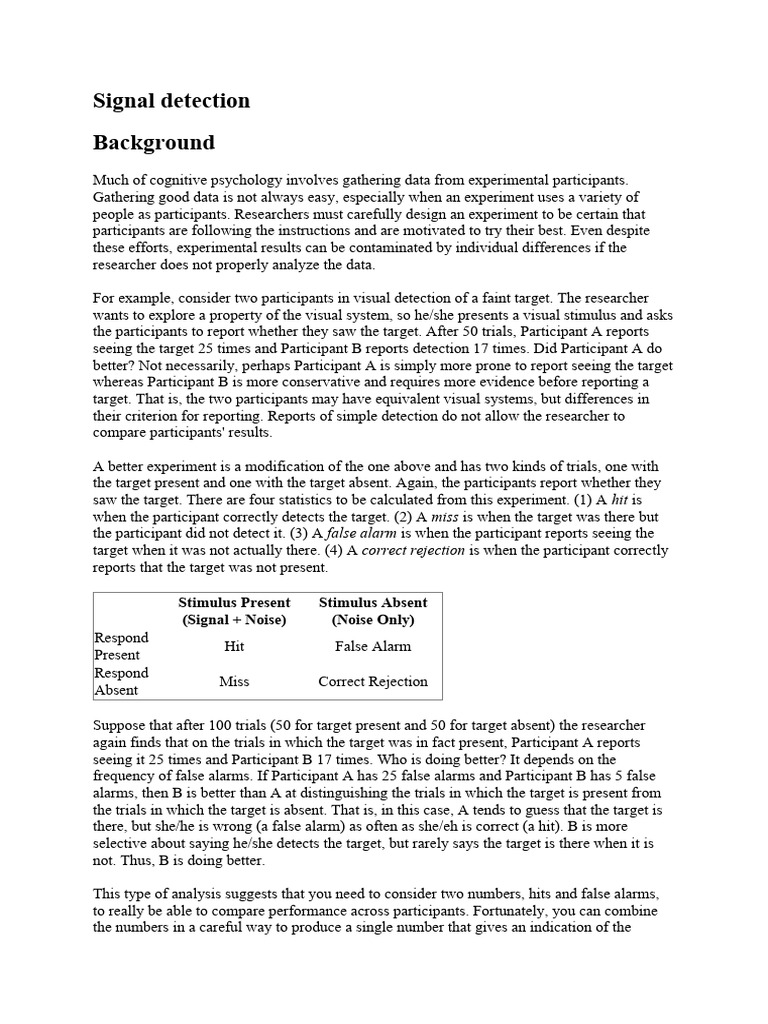 Signal Detection Lab | PDF | Experiment | Statistics