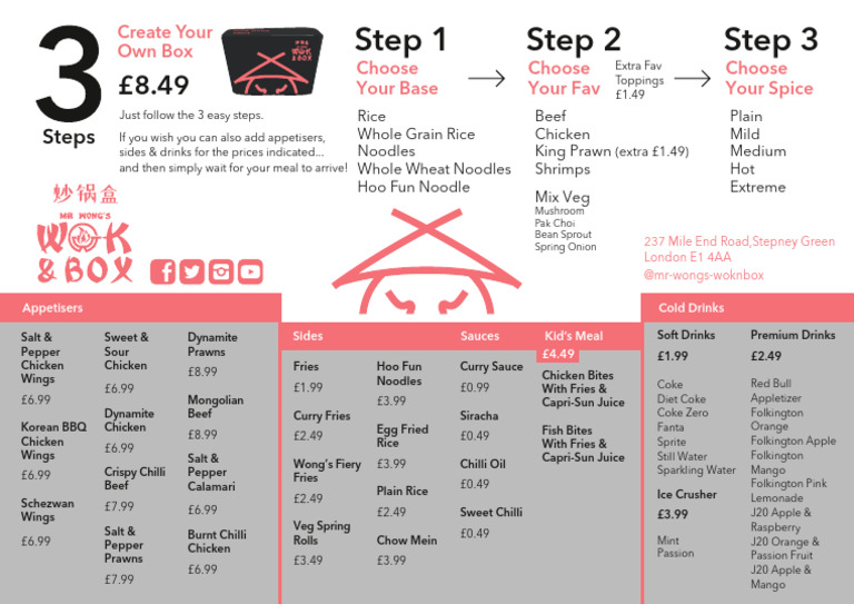 Mr. Wong's Wok & Box Menu London | PDF | Food And Drink | Cooking