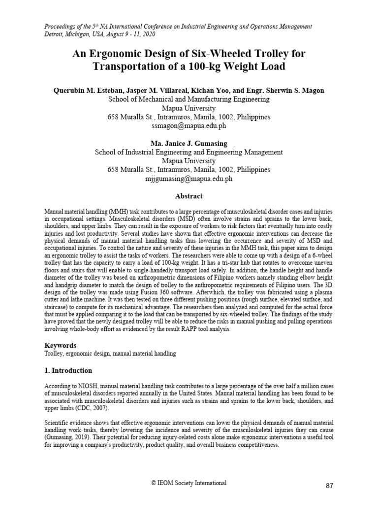 An Ergonomic Design of Six-Wheeled Trolley For Transportation of A 100 ...