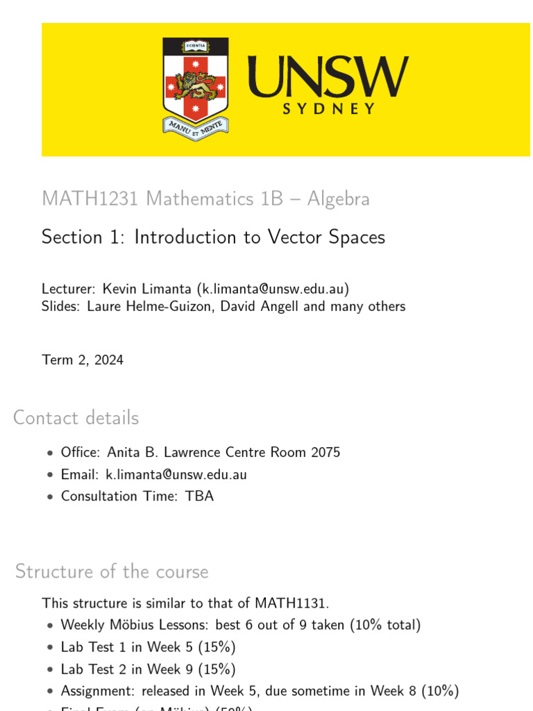 Section 1 - Introduction To Vector Spaces | PDF | Vector Space | Field (Mathematics)