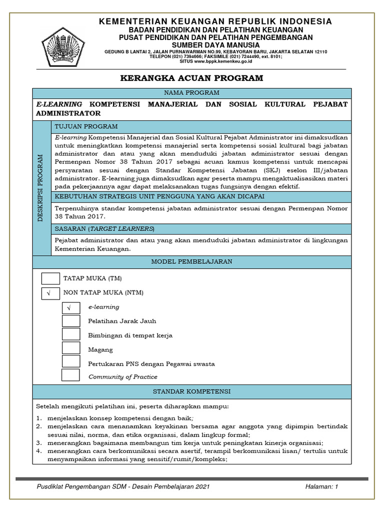 Kap E-Learning Kompetensi Manajerial Dan Sosial Kutural Pejabat ...