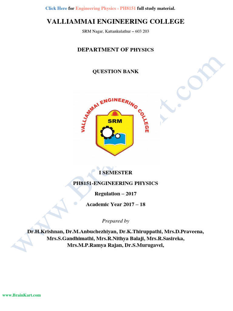 263 - PH8151-Engineering Physics - Question Bank | PDF | Crystal ...