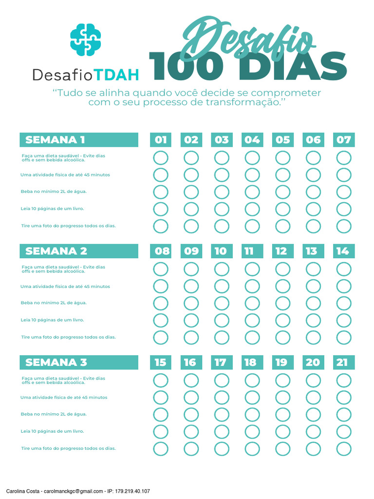 desafio-100-dias-tdah habitos saudaveis | PDF