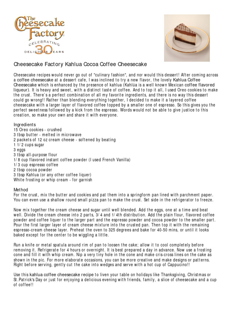 CheeseCake Factory Kahlua Cocoa Coffee Cake (1) | Download Free PDF ...