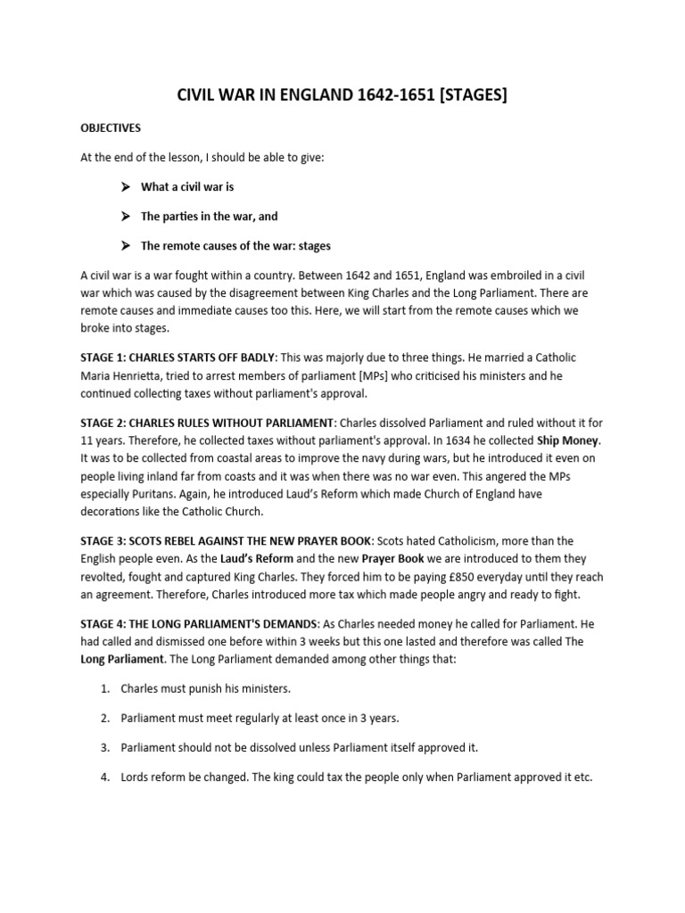 Civil War in England | PDF | Parliament Of The United Kingdom | English ...